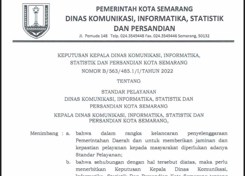 Standar Pelayanan Dinas Komunikasi, Informatika, Statistik dan Persandian ( Diskominfo ) Kota ...